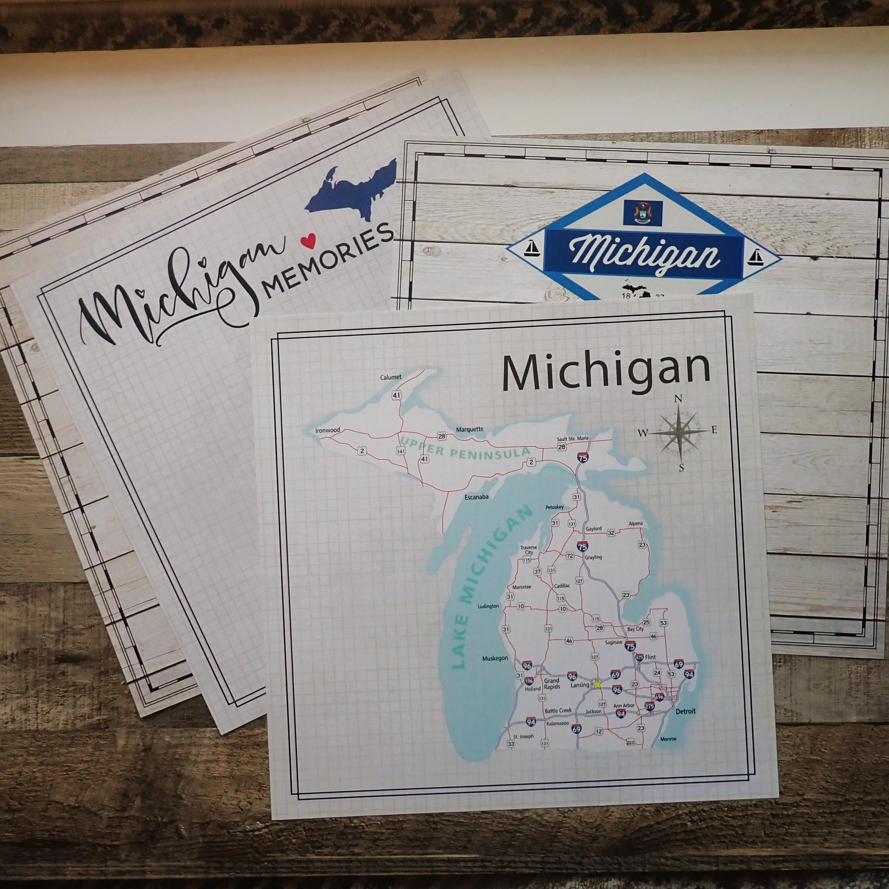 Michigan Scrapbook Paper 12x12 Papers Set of 4 Sheets Wood Grain and ...
