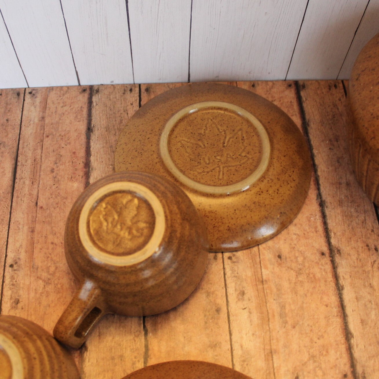 Vintage Western Stoneware Pitcher Jug Carafe with Lid and Set of 4 Cups ...