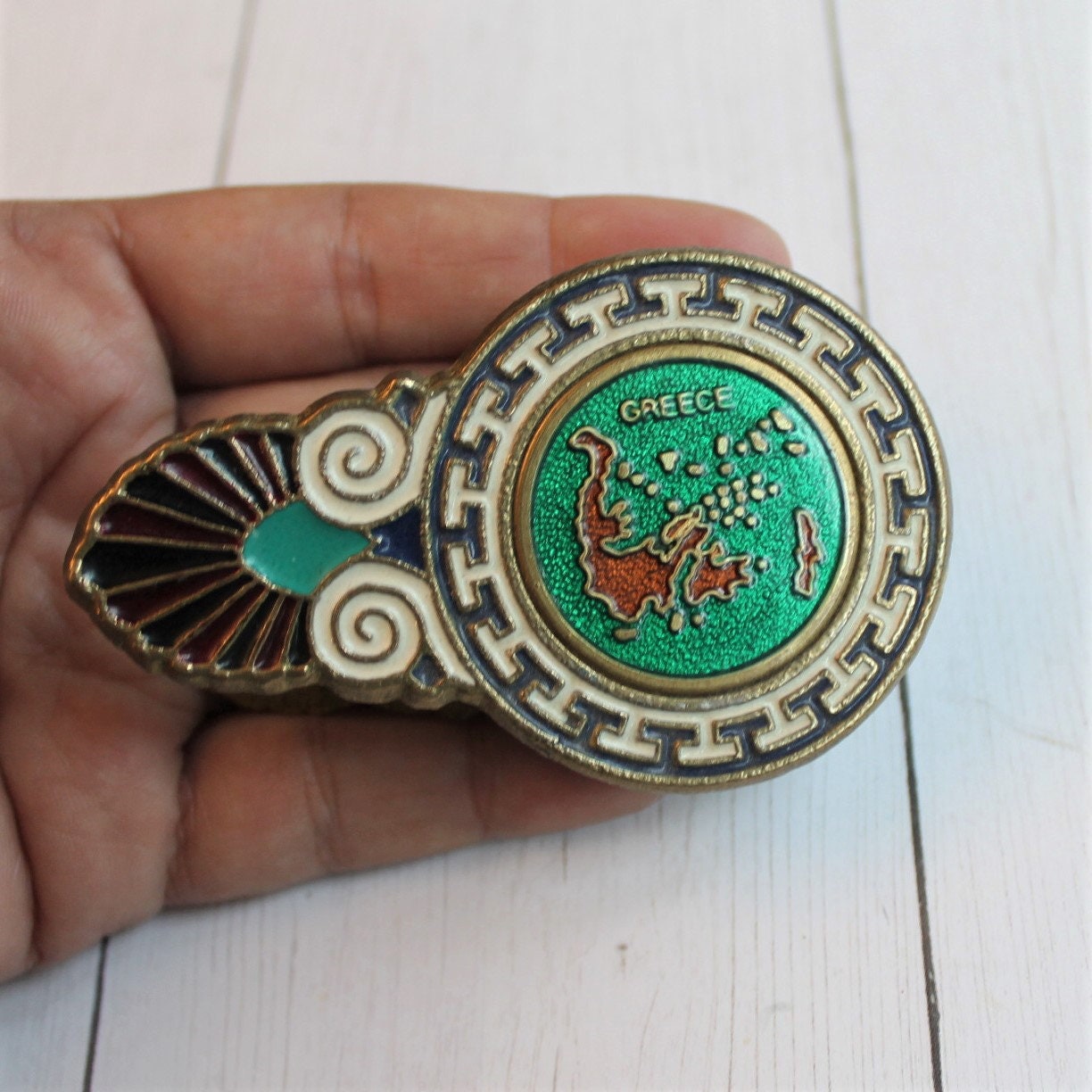 Vintage Brass and Enamel Large Paper Clip with Map of Greece and Greek ...