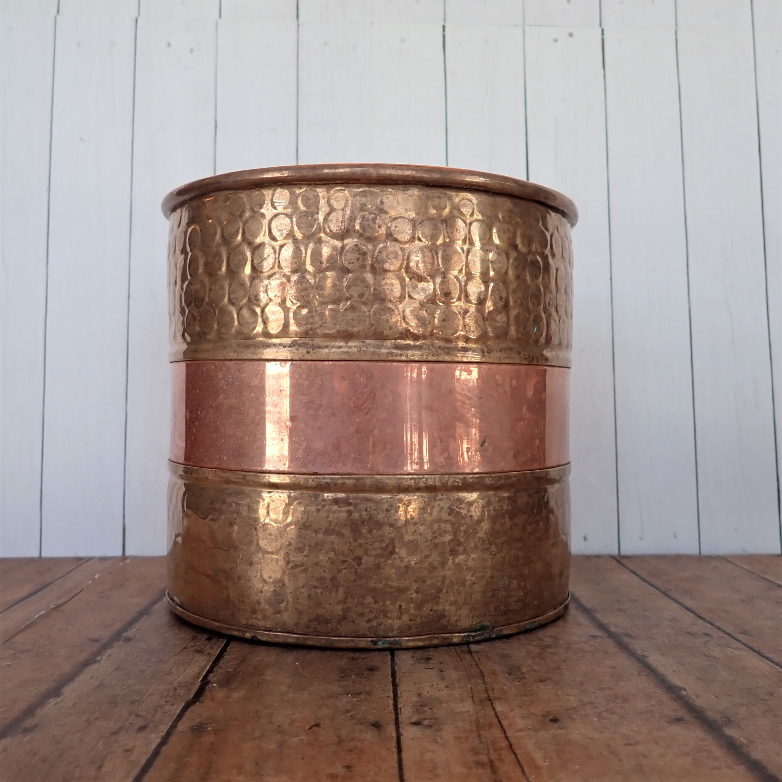 Vintage Copper Round Planter Bowl Hammered Copper Flower Pot