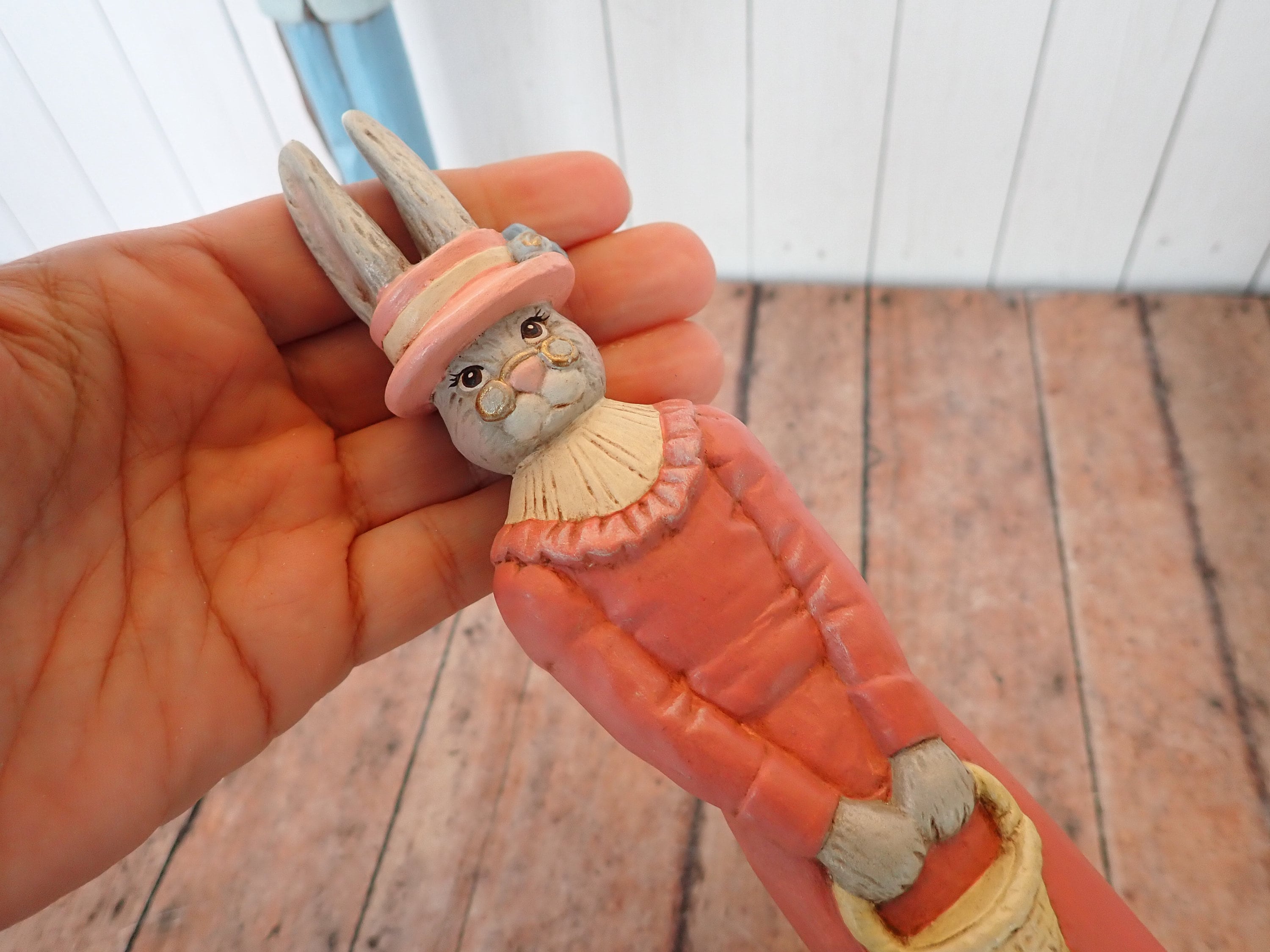 Vintage Ceramic Easter Bunny Rabbit Figurine Set of 2 Tall Figures Boy ...