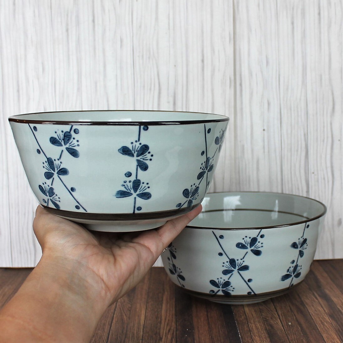 Vintage White Ceramic Rice or Vegetable Bowl with Blue Dogwood Flower ...
