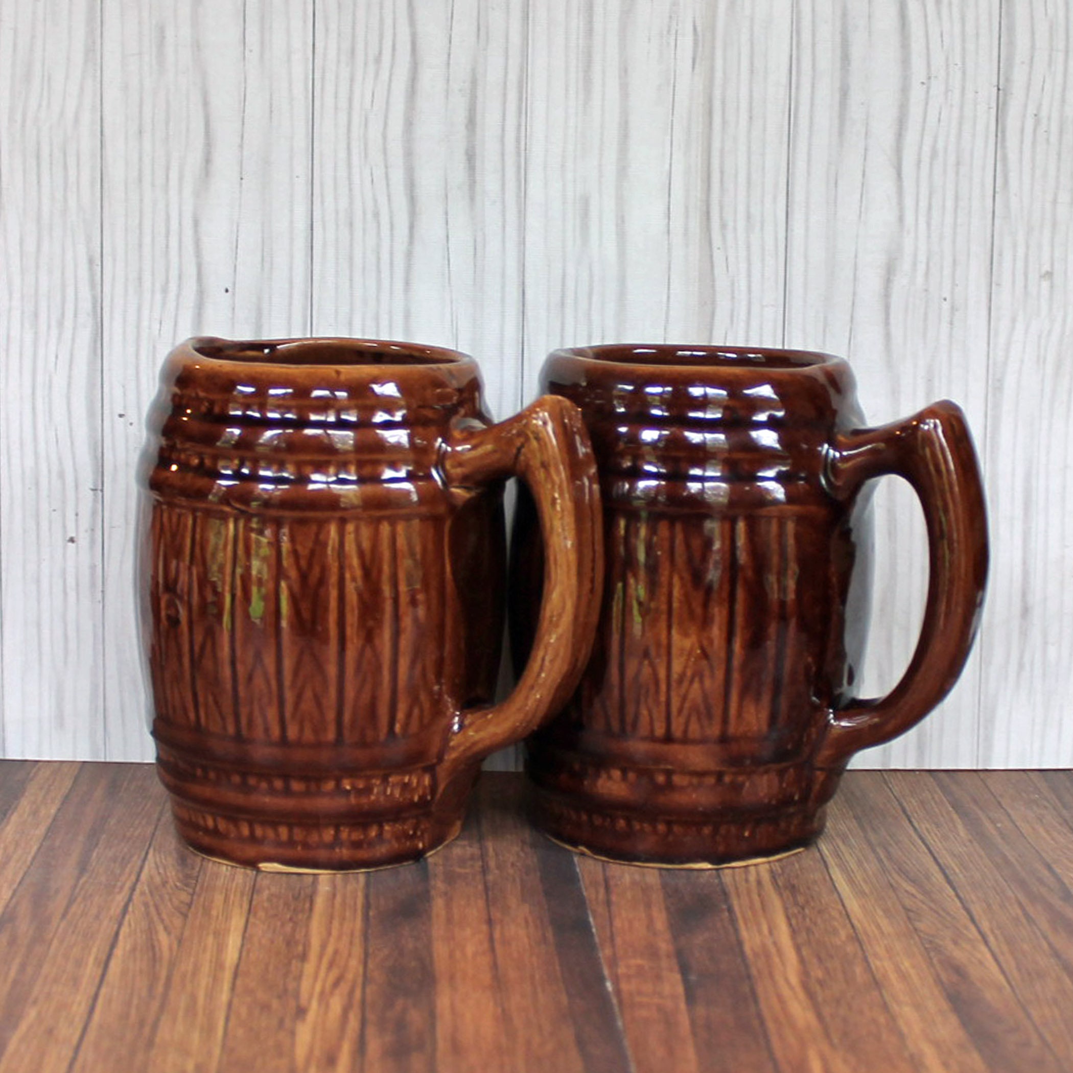 Vintage Ceramic Stoneware Barrel Mug Set of 4 Beer Stein Faux Wood ...