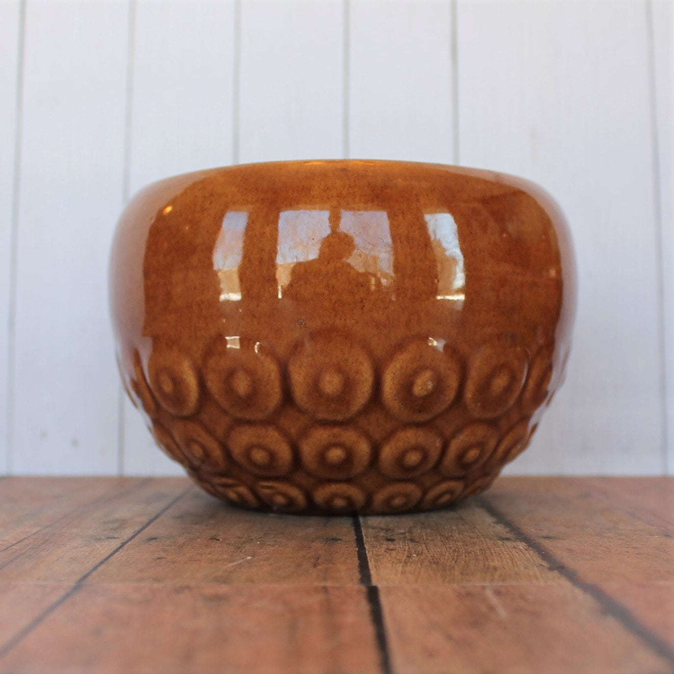 Vintage Haeger Gold Tan Ceramic Planter Round Shaped with Circle Dot ...