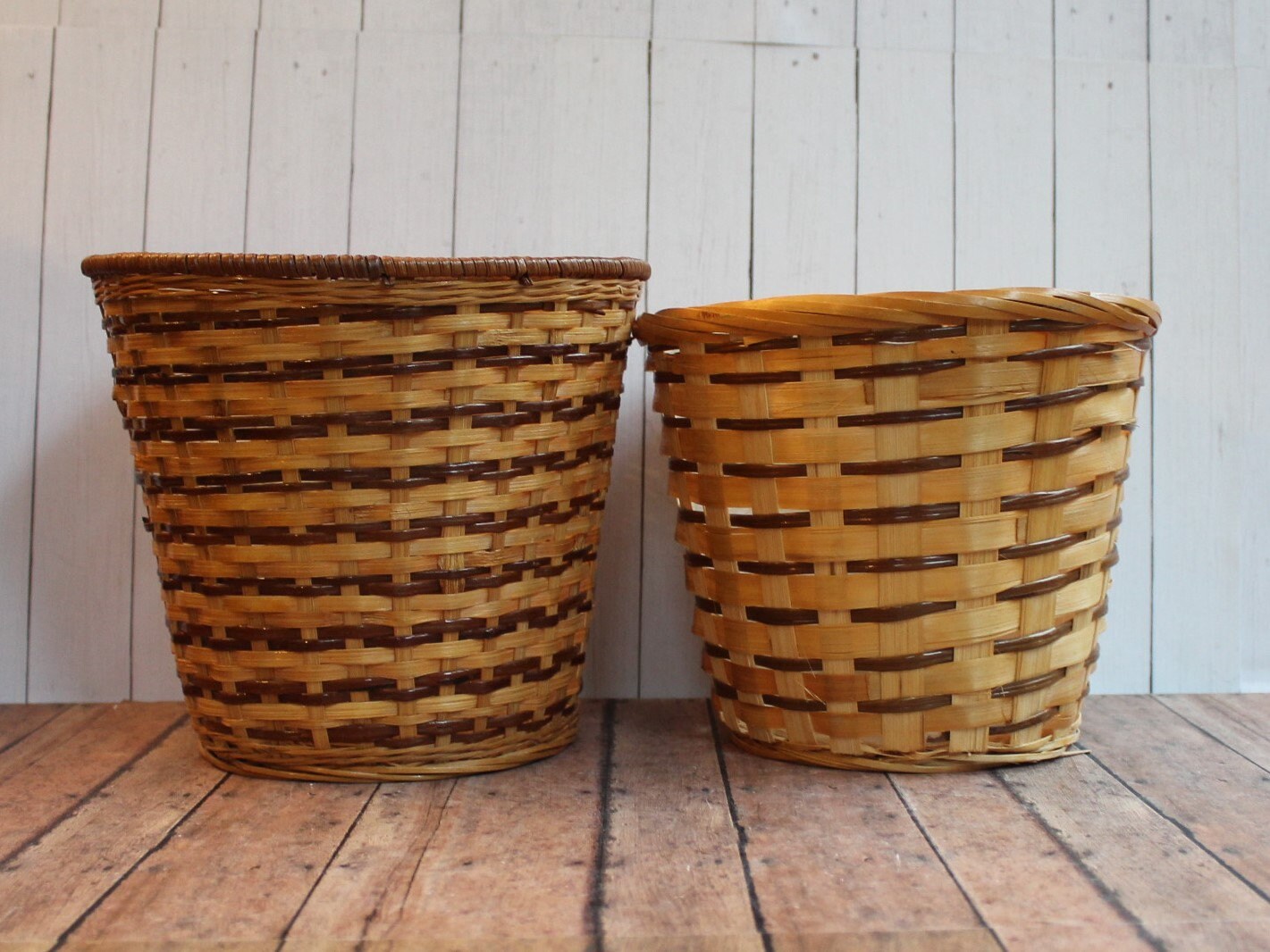 Vintage Woven Wicker Planter Basket Set of 4 Baskets Round Flower Pot ...