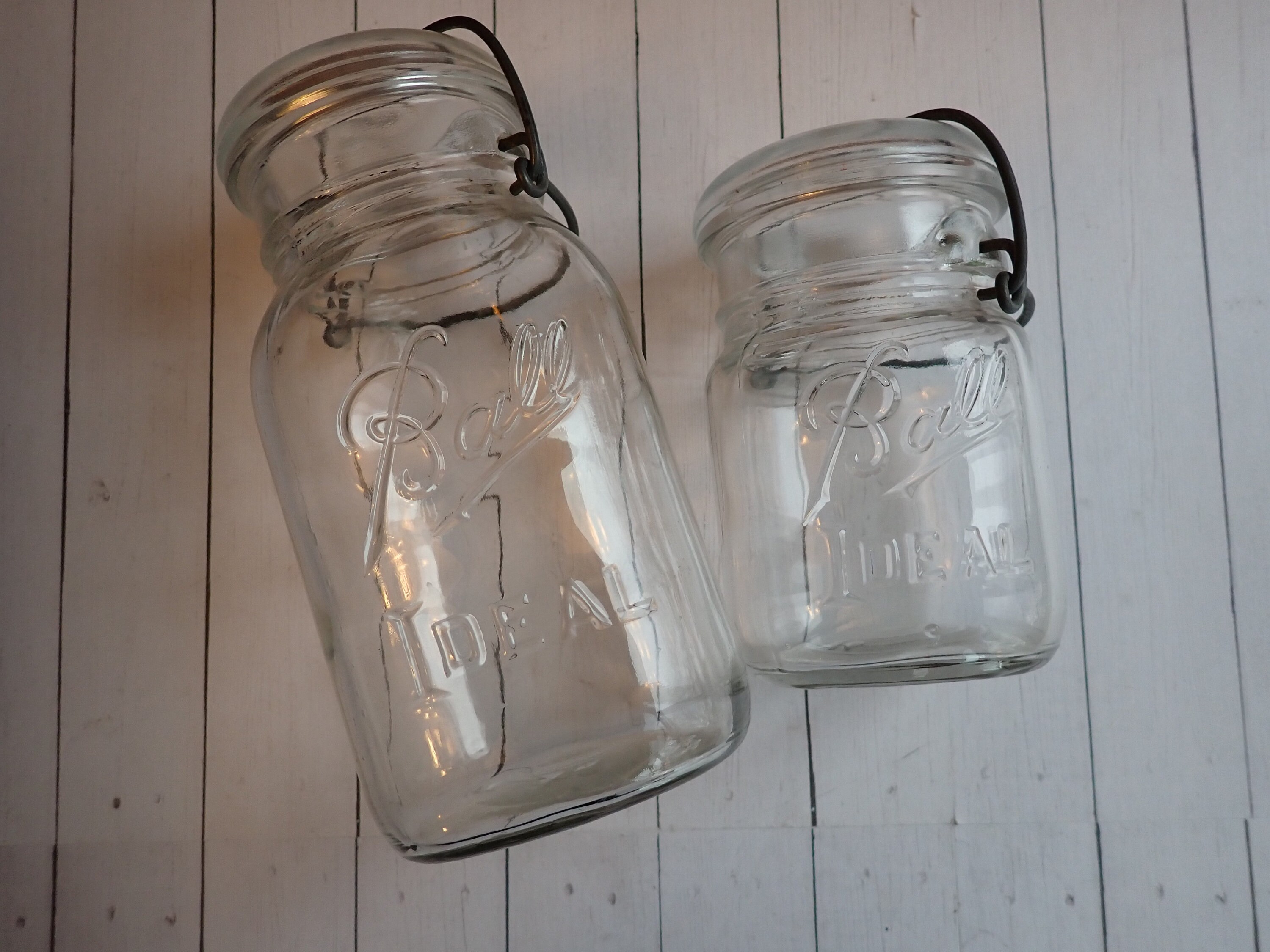 Vintage Clear Glass Ball Ideal Jar with Lid and Bail Set of 2 Quart and ...