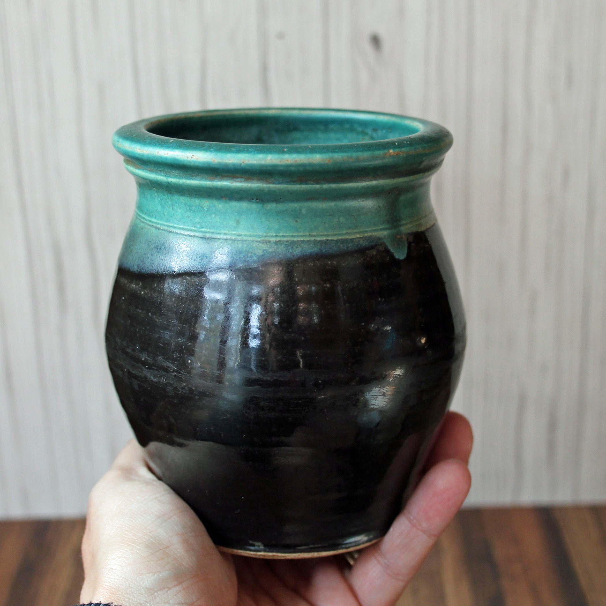 Vintage GALENA POTTERY Stoneware Vase or Planter Black Grey Green ...