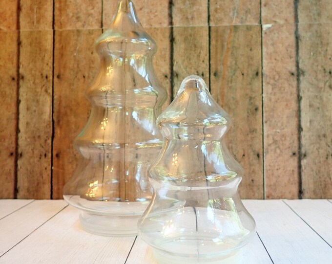 Vintage Clear Glass Christmas Pine Tree Jar Container Canister Set of 2 ...