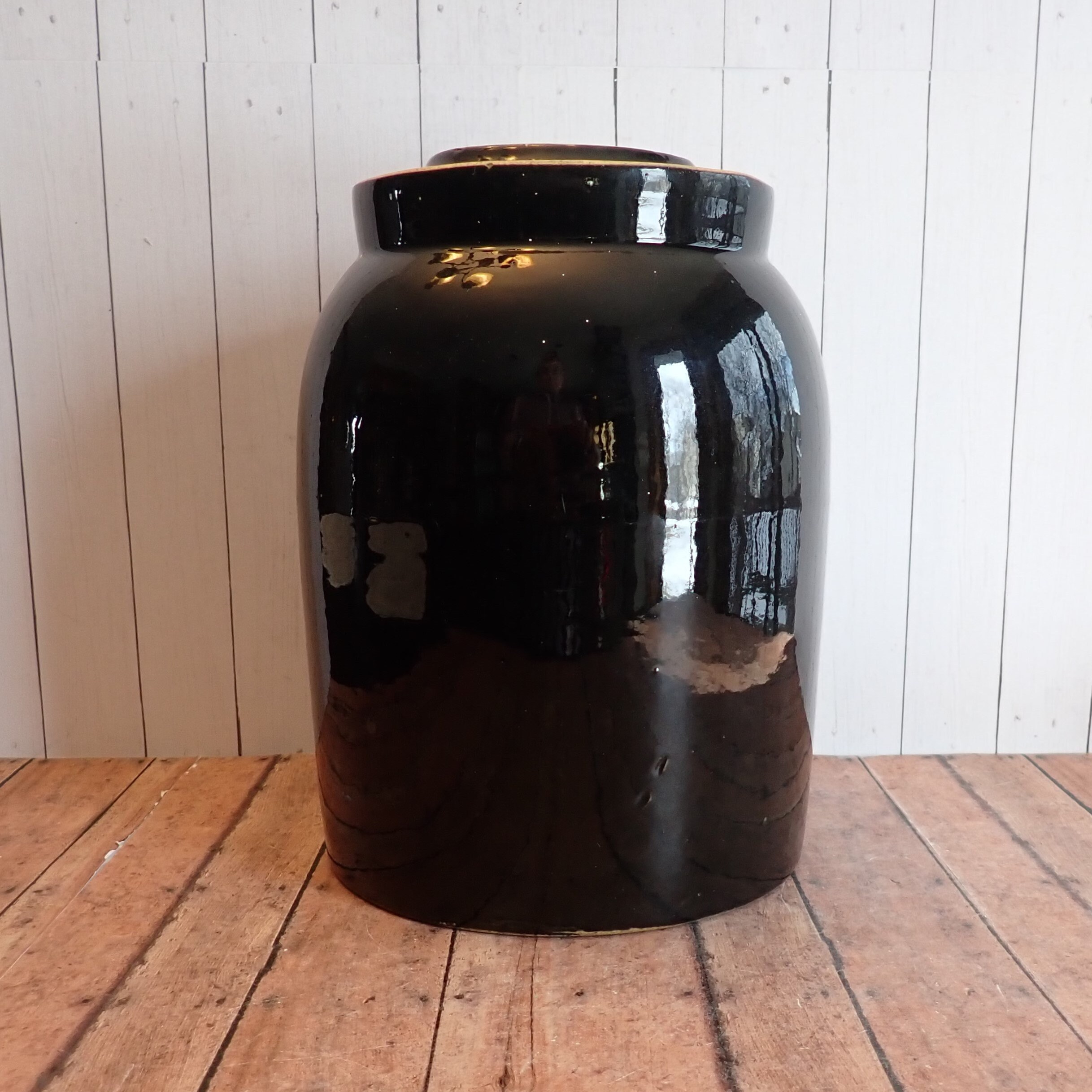 Vintage Black Stoneware Crock Jar Canister with Lid