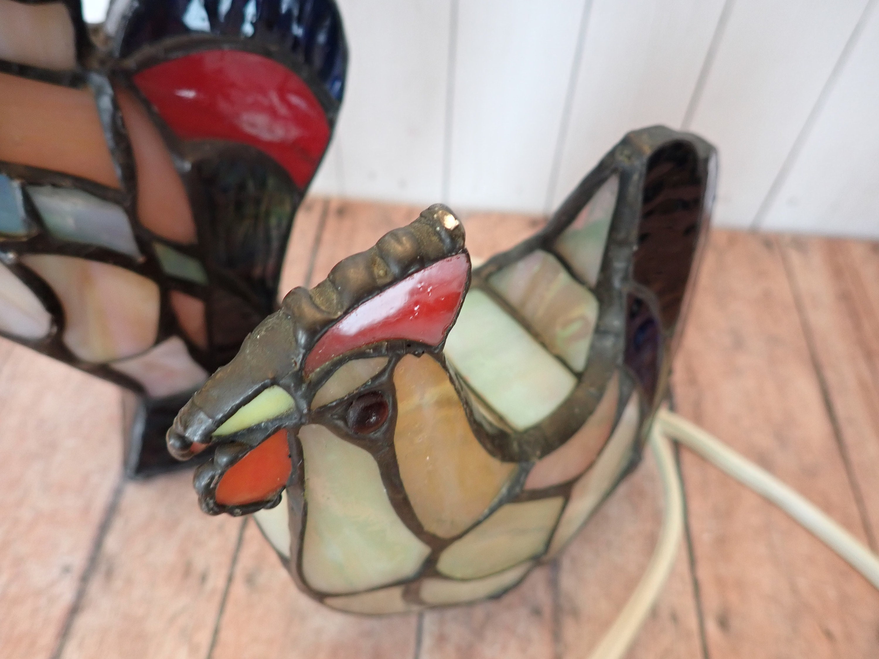 Vintage Stained Glass Rooster Chicken Accent Lamp Night Light Set of 2 ...