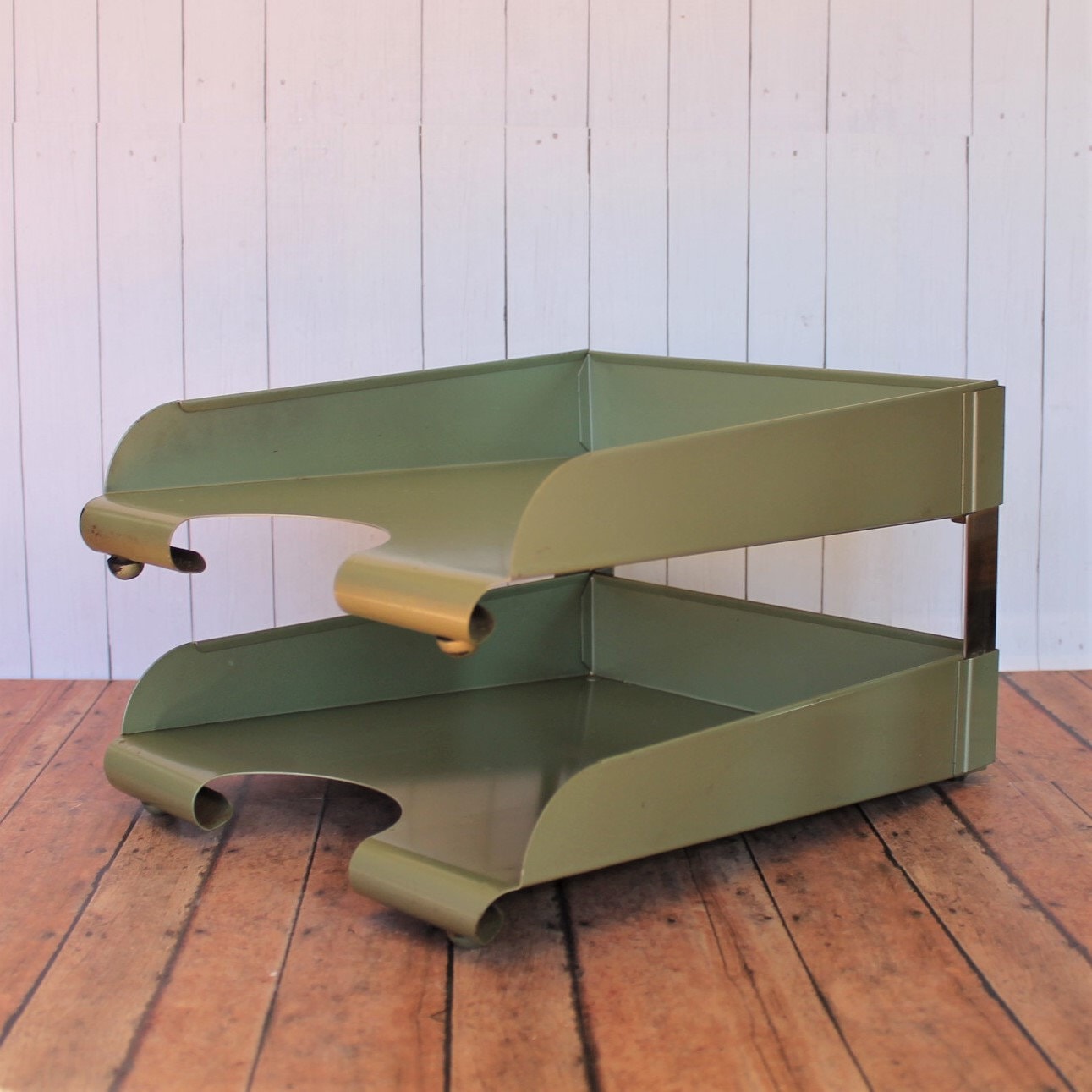 Vintage Hamilton Skyline Green Metal 2 Tier Paper Tray Sorter Office ...