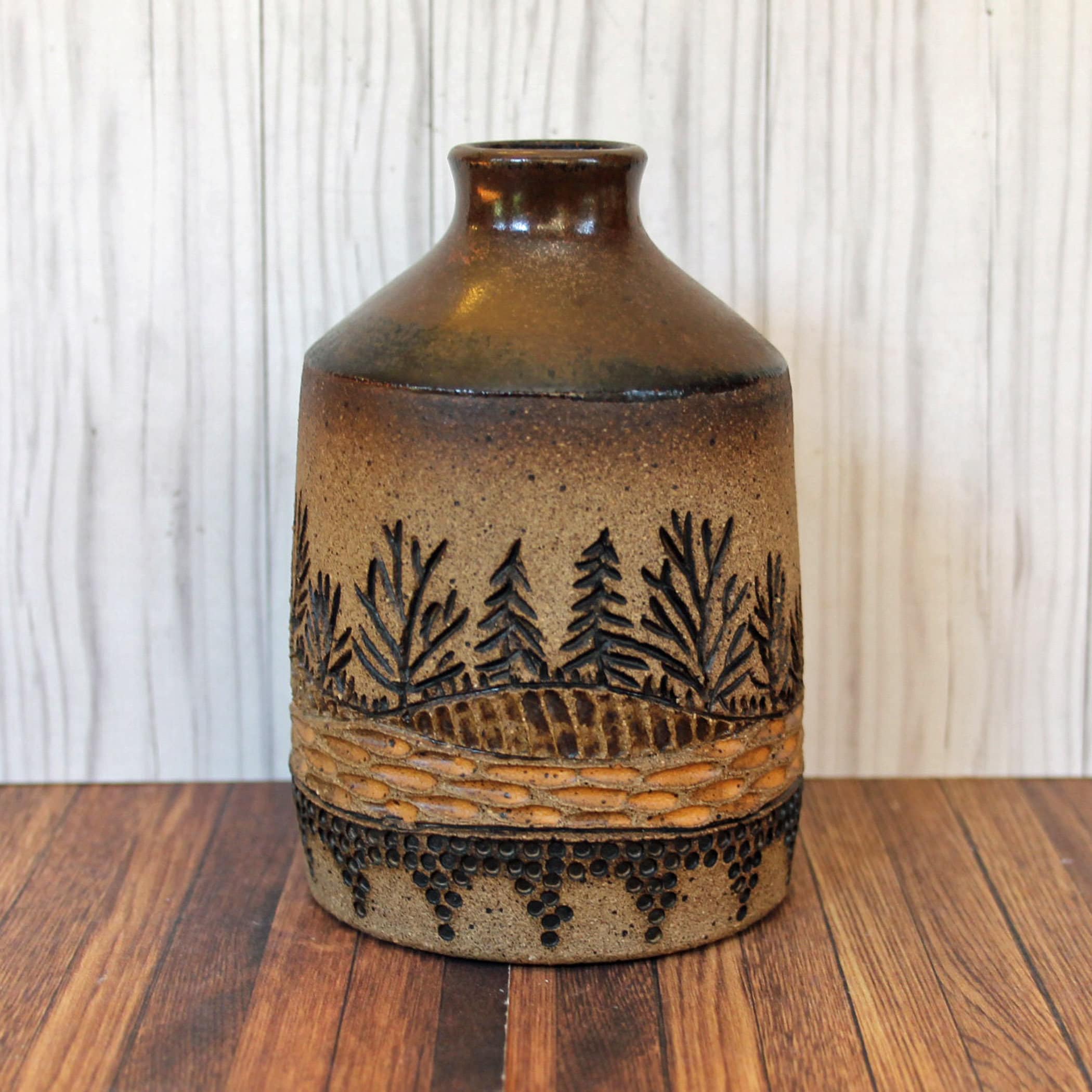 Vintage Ron Lederer Forrest Valley Pottery Stoneware Vase Brown with ...