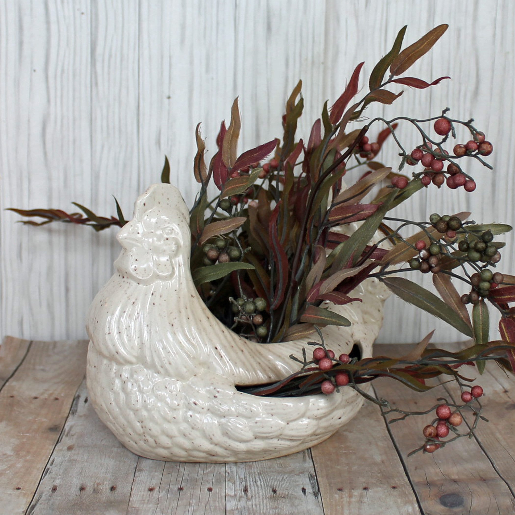 Vintage White Ceramic Rooster Chicken Hen Planter Flower Pot Animal ...