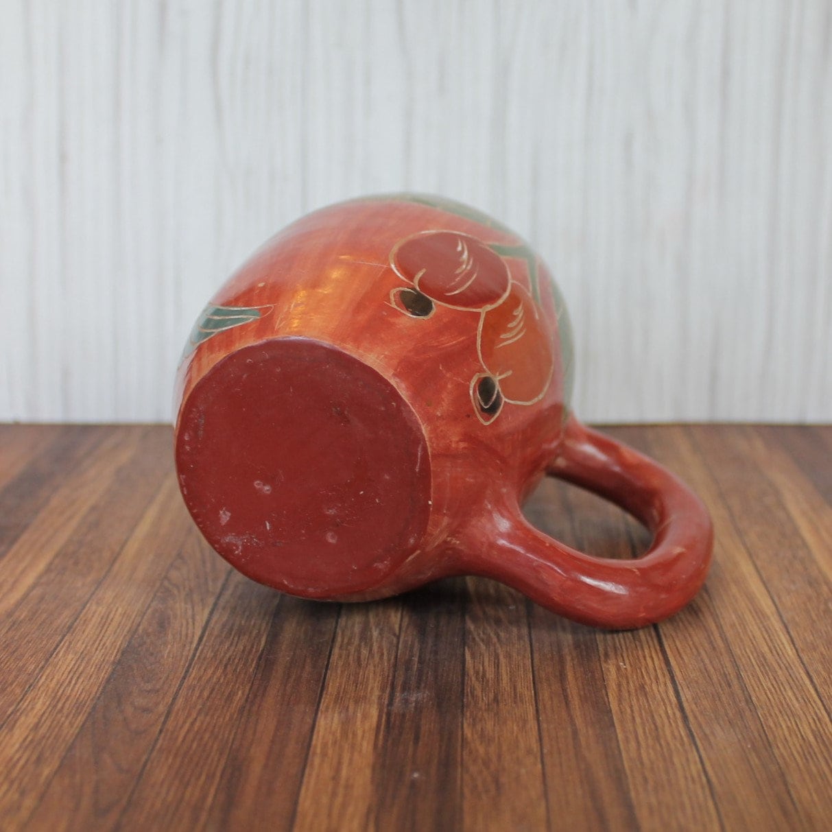 Vintage Costa Rican Pottery Mug Pink with Blue Bird and Red and Green ...