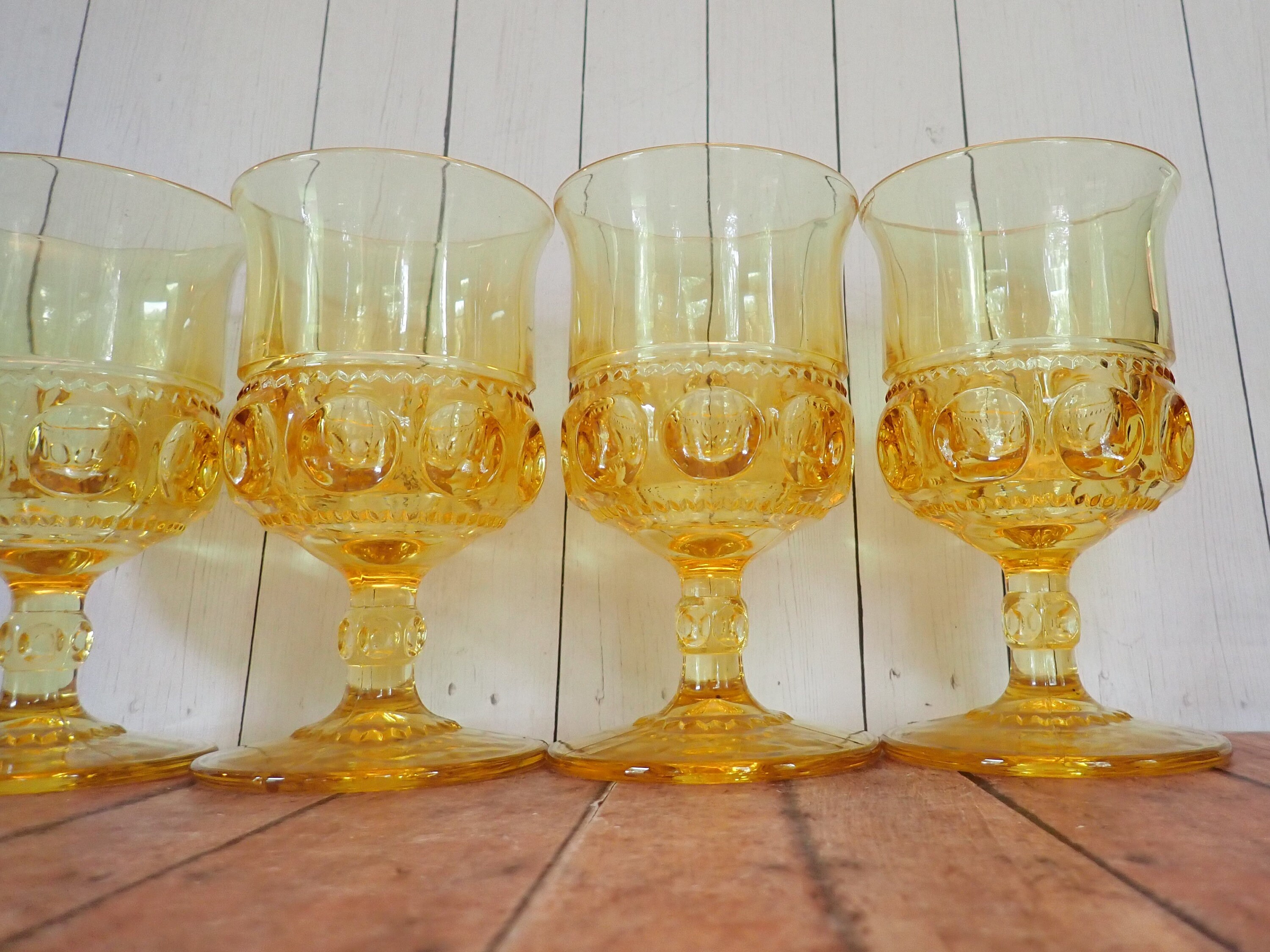 Vintage Indiana Glass Colony KINGS CROWN Yellow Topaz Water Goblet Set ...