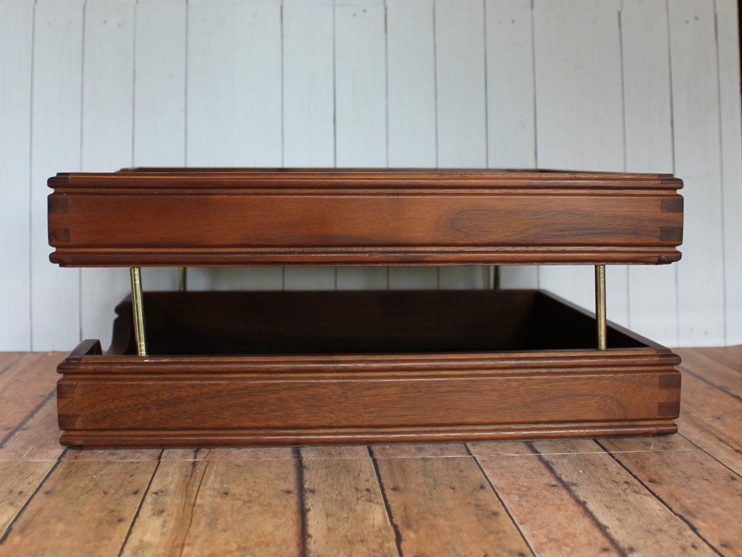 Vintage Wooden 2-Tier Paper Tray Desk Office Storage Newell Office ...