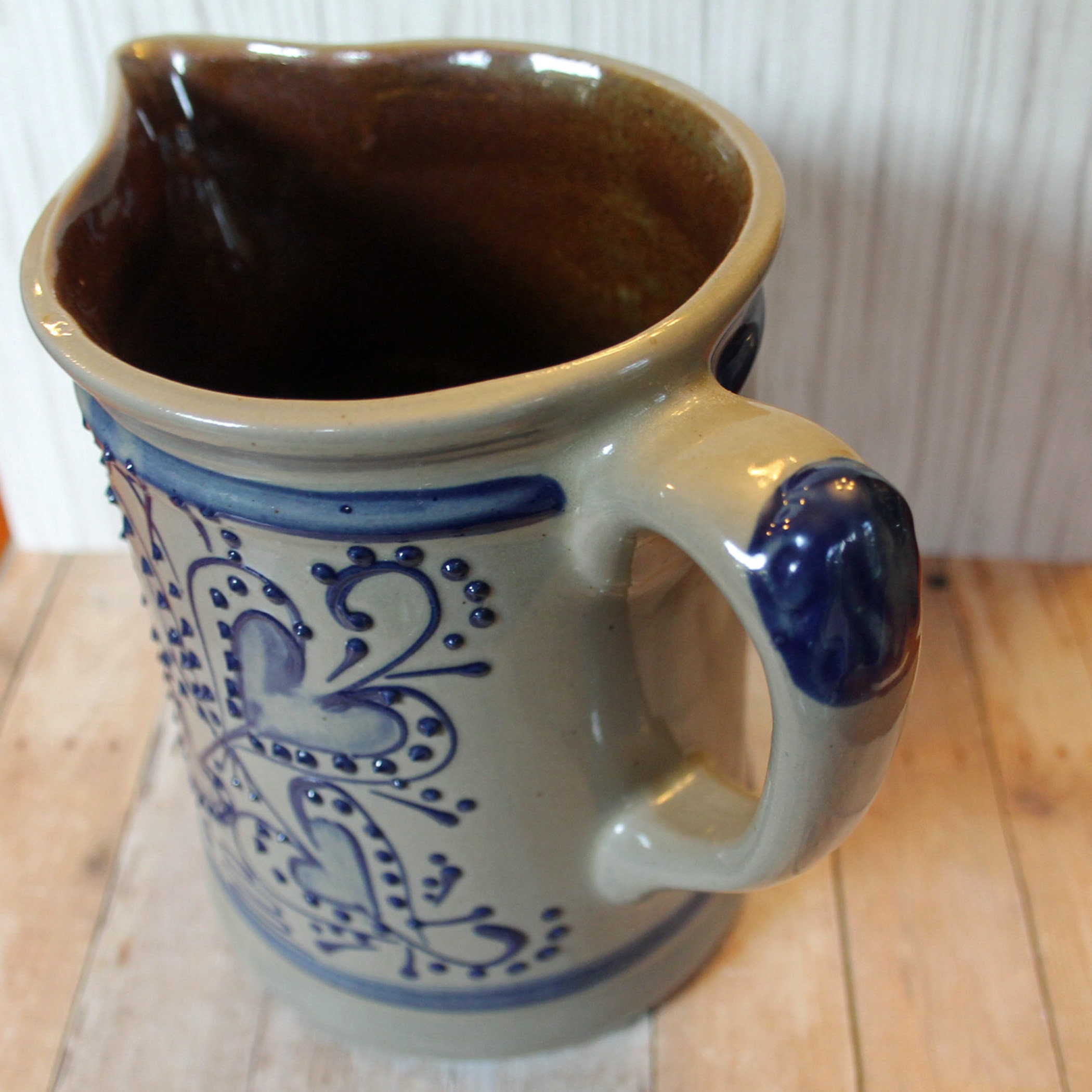 Vintage Beaumont Brothers Pottery BBP Stoneware Pitcher Gray and Blue ...