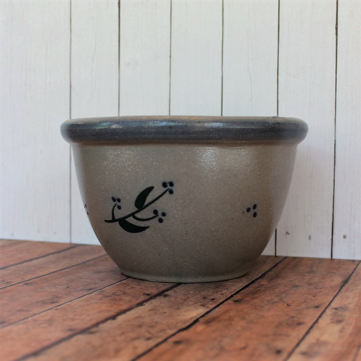Vintage ROWE POTTERY WORKS Stoneware Mixing Bowl Gray with Blueberry ...
