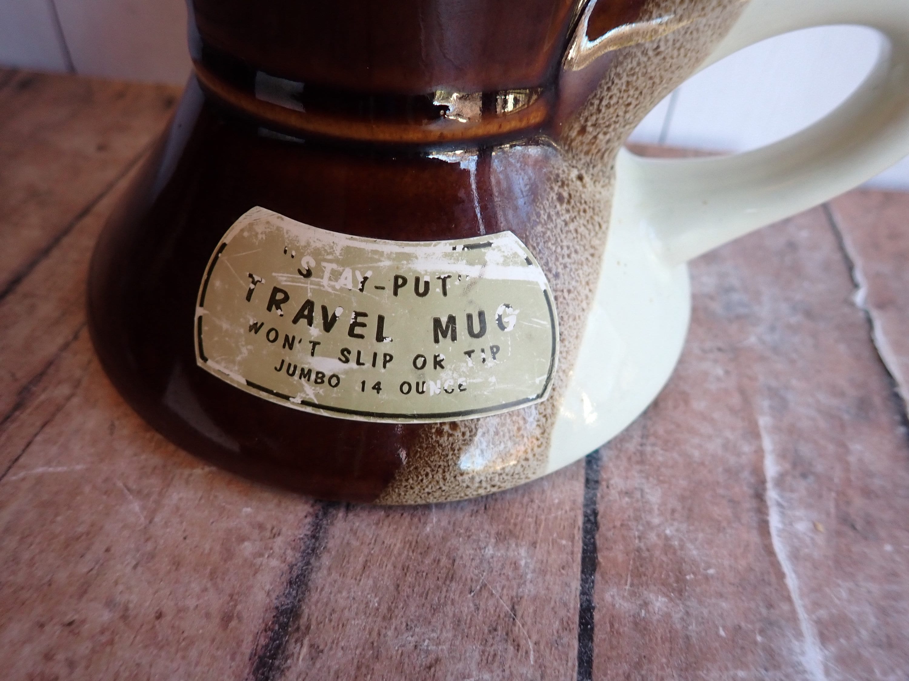 Vintage Wide Base No Spill Ceramic Stoneware Travel Mug Spill Proof ...