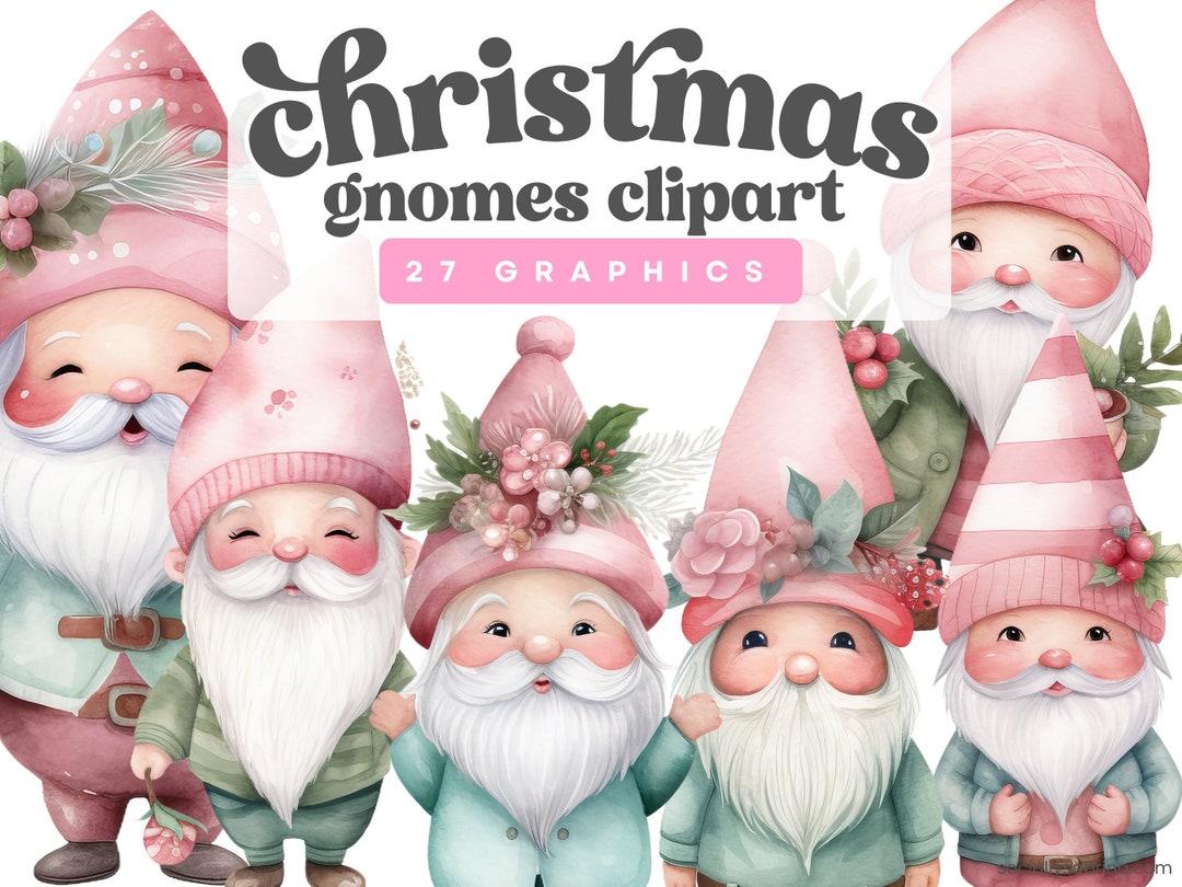 Gnome Christmas Watercolor Clipart - Festive Holiday PNG Files for ...