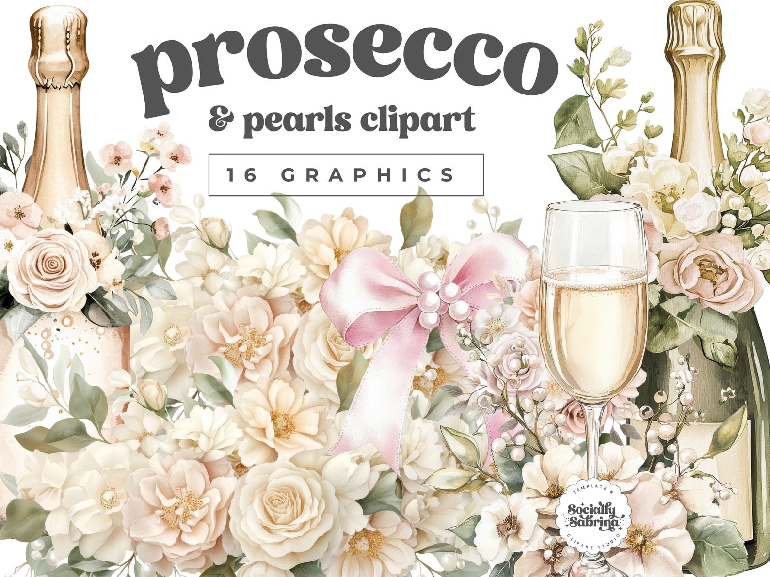 Pearls and Prosecco Clipart - Wedding Icons - Champagne Invite - Bridal ...