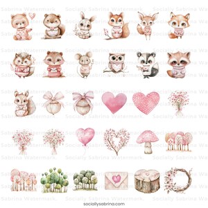 30 Valentines Day Clipart, Watercolor Woodland Animals PNG, Romantic ...