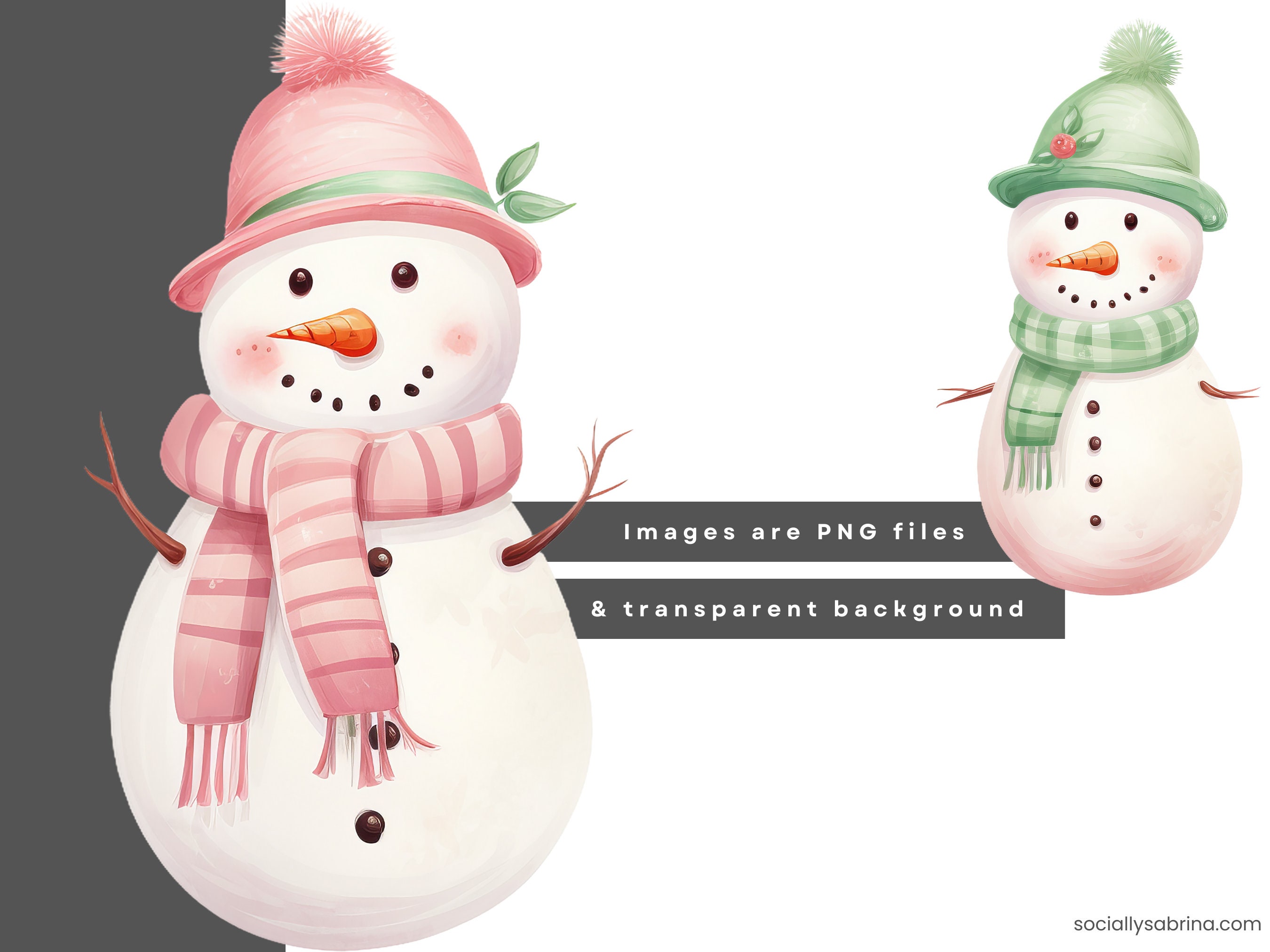 Snowmen Faces Clipart Watercolor Transparent PNG Files for Winter ...