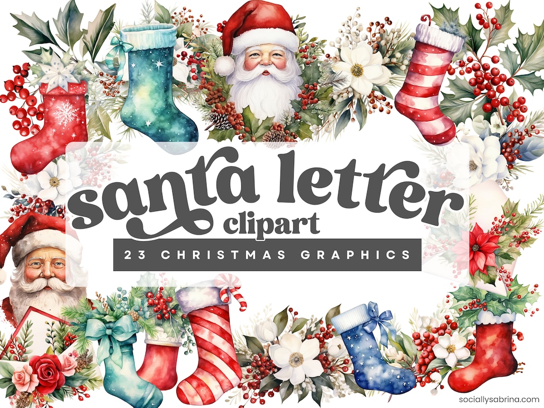 Letters to Santa Clipart | Watercolor Santa Letter Clipart | Santa ...