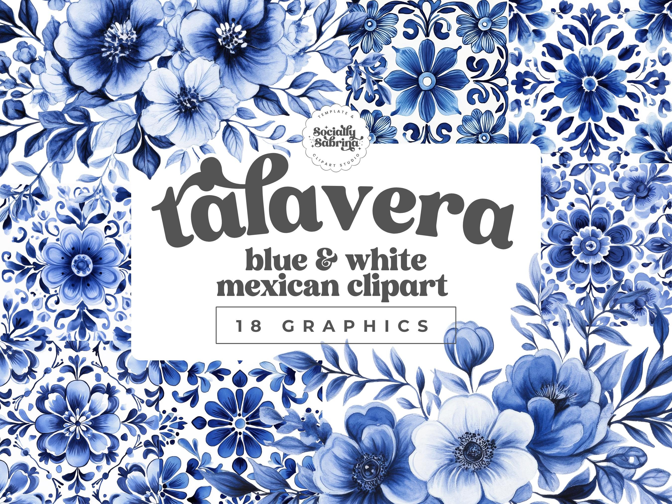 Mexican Talavera Clipart Set, Blue & White Tile Designs, Digital ...