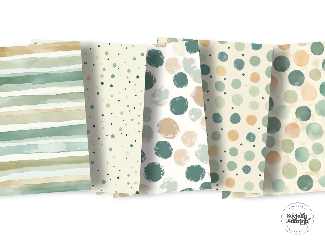 Watercolor Earth Tones Digital Paper Pack Neutral Boho Polka Dot ...