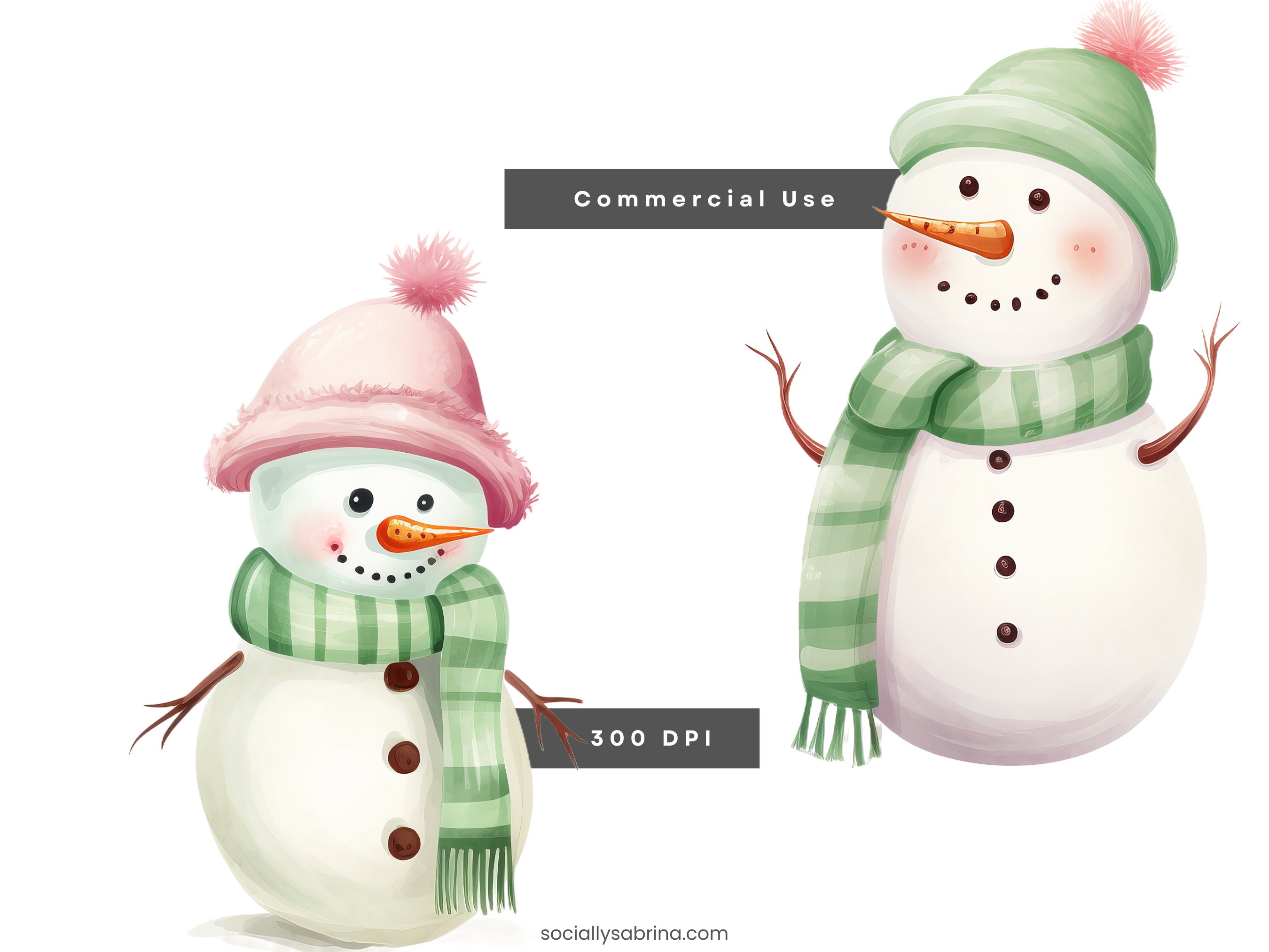 Snowmen Faces Clipart Watercolor Transparent PNG Files for Winter ...