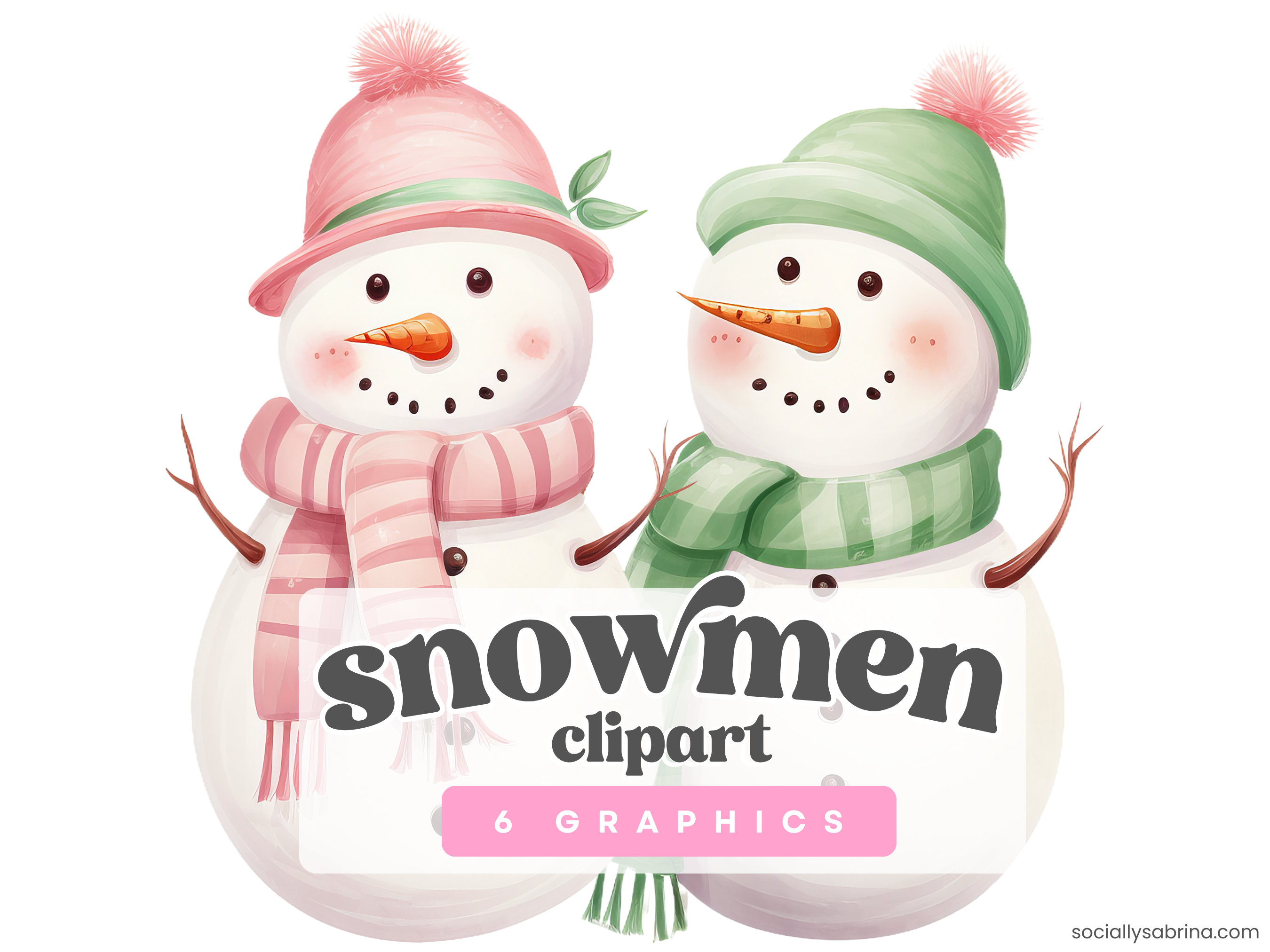 Snowmen Faces Clipart Watercolor Transparent PNG Files for Winter ...