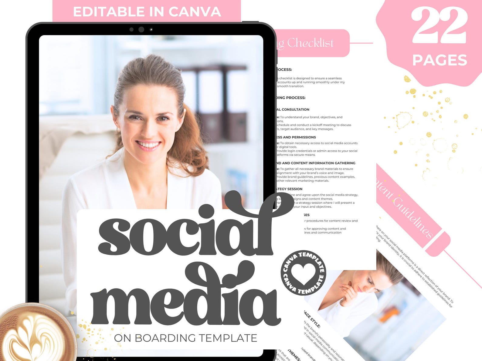 Editable Social Media Onboarding Template | 22-page Canva Template for ...