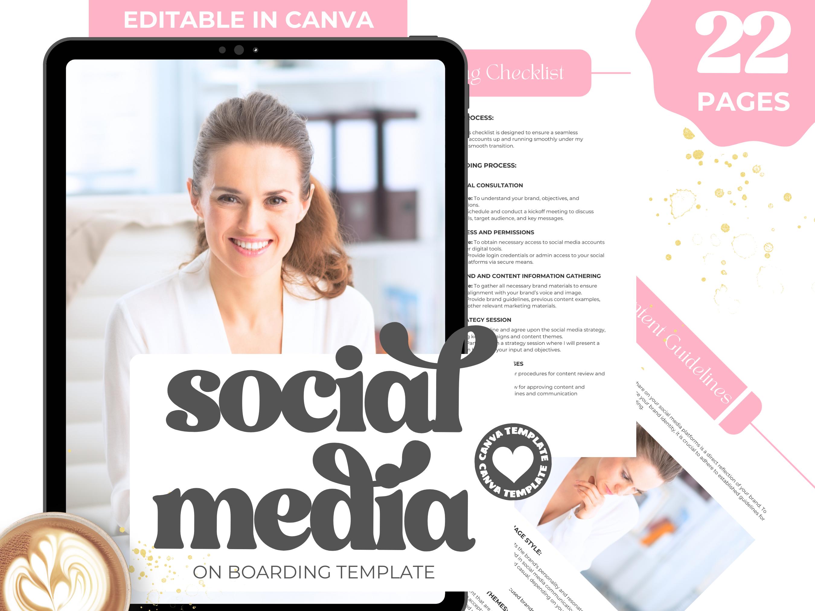 Editable Social Media Onboarding Template | 22-page Canva Template for ...