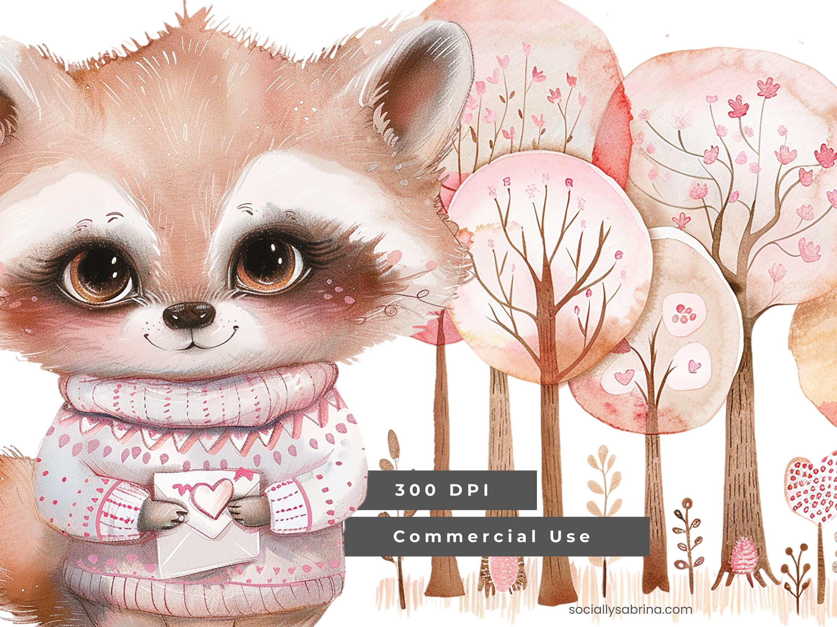 30 Valentines Day Clipart, Watercolor Woodland Animals PNG, Romantic ...