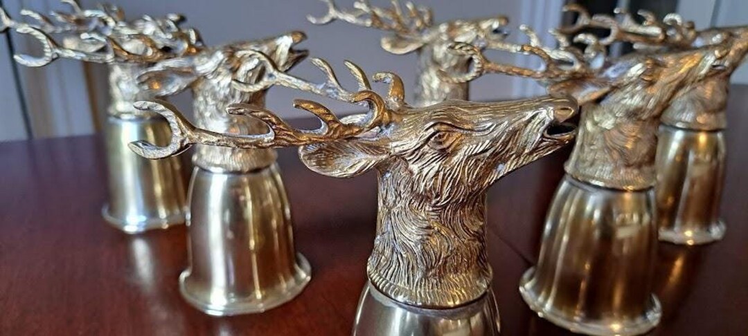 Stirrup Cups (6) With Elk Head in Brass and Silver Plate - Etsy