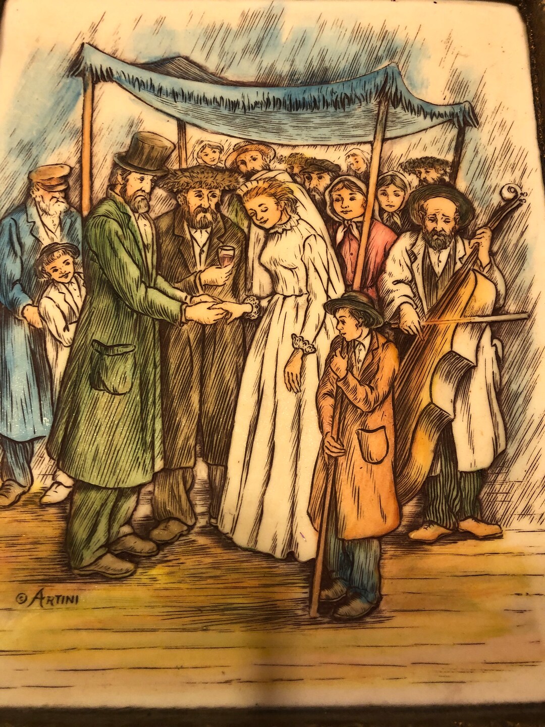 Magnificently Framed 15"x13"jewish WEDDING W HOOPA, Artini Art Like New ...