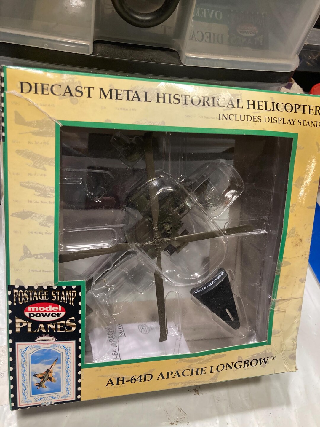 Vintage "postage Stamps Planes, Model Power, AH-64D APACHE LONGBOW, With Stand, #5600, Still ...