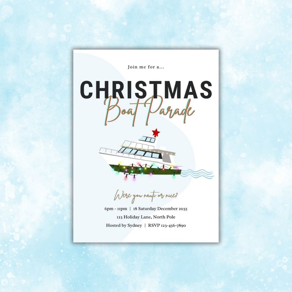 Christmas Boat Parade Invitation Template, Editable, Christmas Party ...