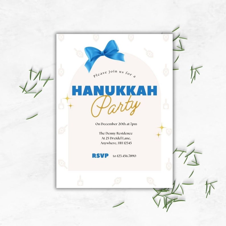 Hanukkah Party Invitation Template, Editable, Holiday Party Invite ...