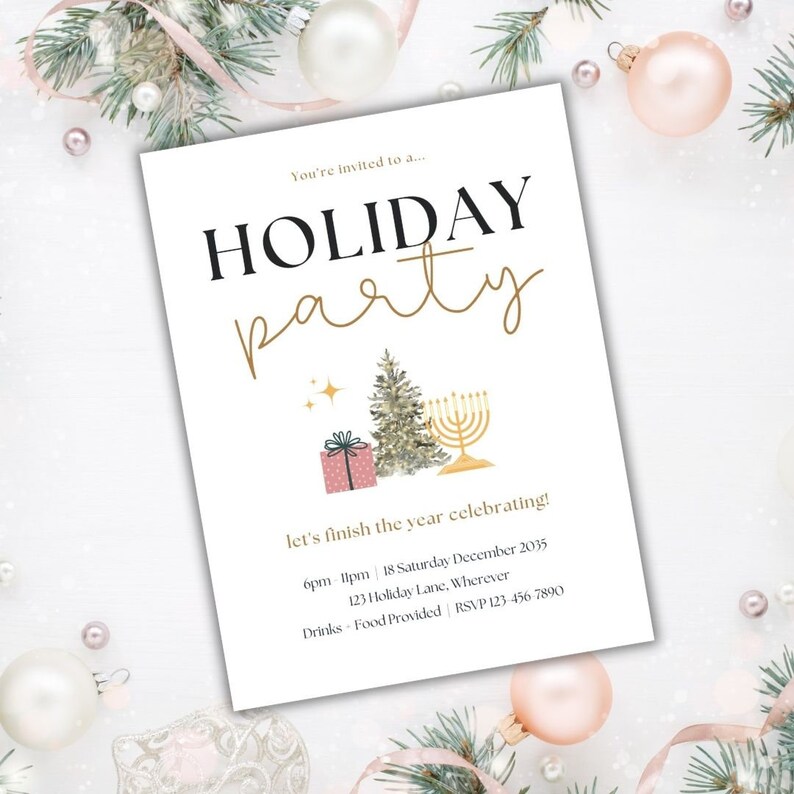 Holiday Party Invitation Template, Editable, Chrismukkah Party Invite ...