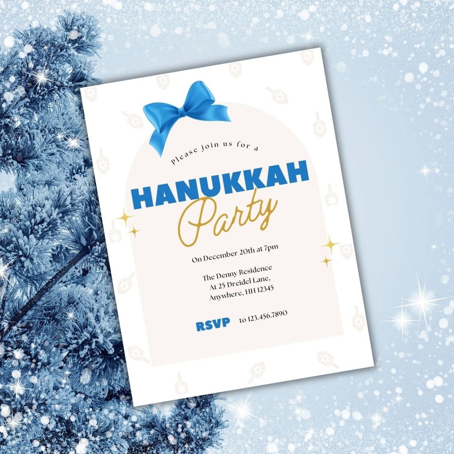 Hanukkah Party Invitation Template, Editable, Holiday Party Invite ...
