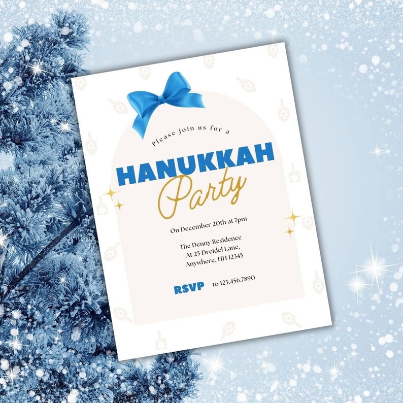 Hanukkah Party Invitation Template, Editable, Holiday Party Invite ...