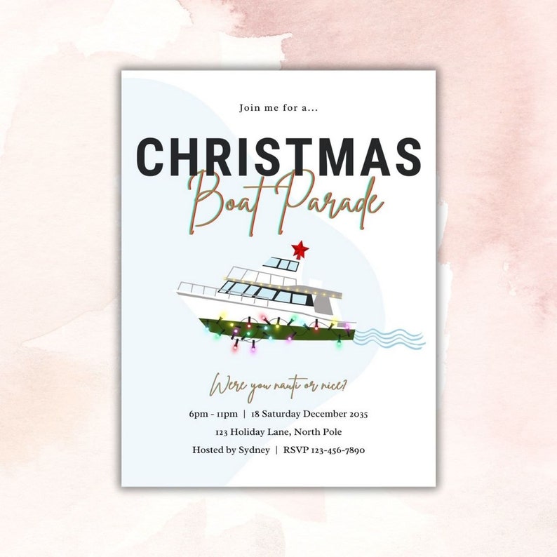 Christmas Boat Parade Invitation Template, Editable, Christmas Party ...