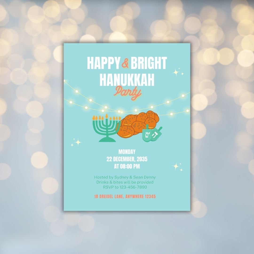 Hanukkah Party Invitation Template, Editable, Holiday Party Invite ...