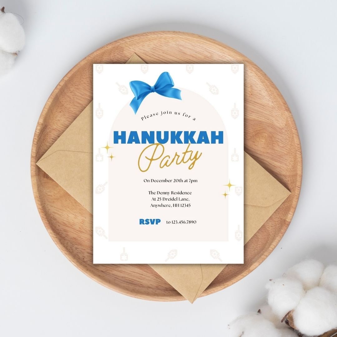 Hanukkah Party Invitation Template, Editable, Holiday Party Invite ...