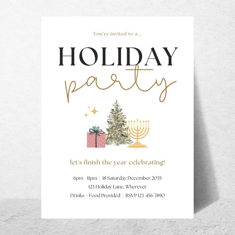 Holiday Party Invitation Template, Editable, Chrismukkah Party Invite ...