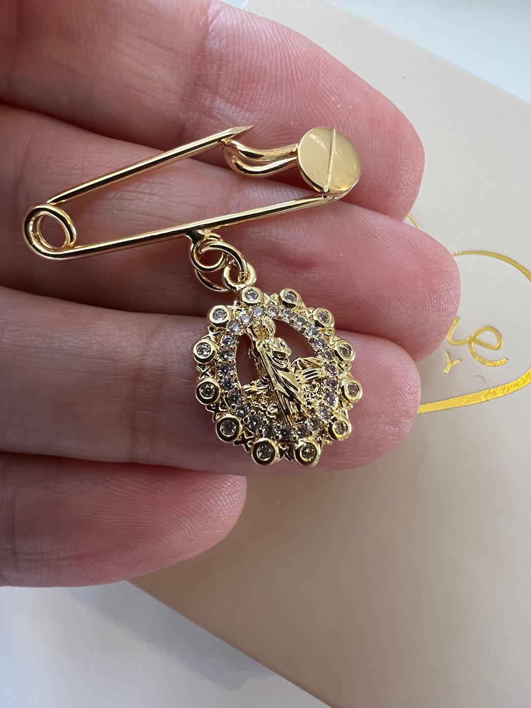 24k Gold Plated Baby Safety Pin. Catholic Safety Pin. Stroller Brooch ...