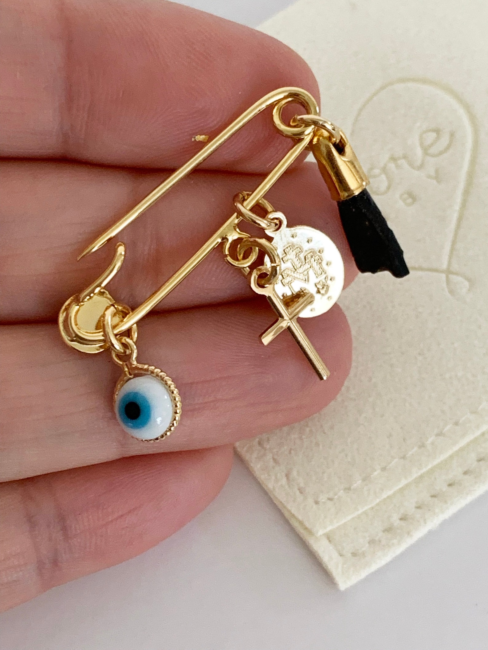 24K Gold Baby Safety Pin. Evil Eye Baby Safety Pin. Gold | Etsy