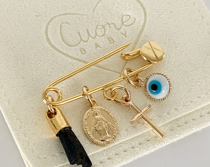 24K Gold Baby Safety Pin. Evil Eye Baby Safety Pin. Gold Plated Baby ...